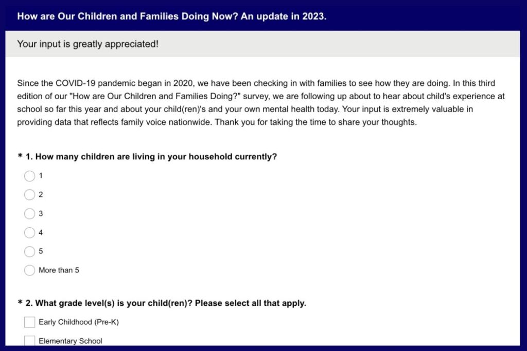 Two Surveys: Family Peer Support and How Are Children Doing?