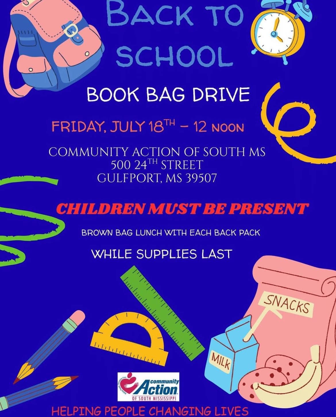 Back to School Book Bag Drive - July 18